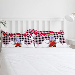 3 Pieces Bedding Set Queen Size, Valentines Day Soft Durable Duvet Cover Set Comforter Cover Set with Zipper Closure All-Season Breathable Bedding Set Red Love Heart Gnomes Pink Black Plaid