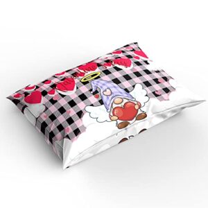 3 Pieces Bedding Set Queen Size, Valentines Day Soft Durable Duvet Cover Set Comforter Cover Set with Zipper Closure All-Season Breathable Bedding Set Red Love Heart Gnomes Pink Black Plaid