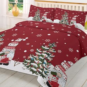 boanket 3 pieces bedding set full size, christmas tree soft durable duvet cover set comforter cover set with zipper closure all-season breathable bedding set xmas gnome winter snowflake christmas red