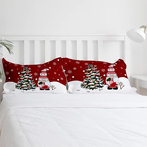 Boanket 3 Pieces Bedding Set Full Size, Christmas Tree Soft Durable Duvet Cover Set Comforter Cover Set with Zipper Closure All-Season Breathable Bedding Set Xmas Gnome Winter Snowflake Christmas Red