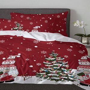 Boanket 3 Pieces Bedding Set Full Size, Christmas Tree Soft Durable Duvet Cover Set Comforter Cover Set with Zipper Closure All-Season Breathable Bedding Set Xmas Gnome Winter Snowflake Christmas Red