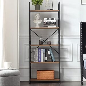 wisclass 5 tier bookshelf rustic wood & metal frame bookcase shelf industrial storage organizer modern display shelf rack open back standing shelving unit for bedroom living room home office