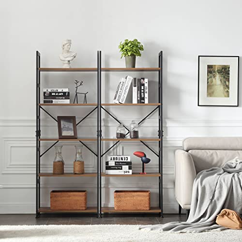 WISCLASS 5 Tier Bookshelf Rustic Wood & Metal Frame Bookcase Shelf Industrial Storage Organizer Modern Display Shelf Rack Open Back Standing Shelving Unit for Bedroom Living Room Home Office