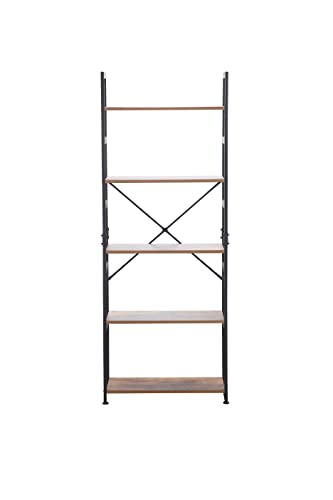 WISCLASS 5 Tier Bookshelf Rustic Wood & Metal Frame Bookcase Shelf Industrial Storage Organizer Modern Display Shelf Rack Open Back Standing Shelving Unit for Bedroom Living Room Home Office