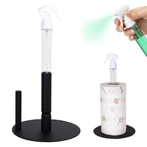 paper towel holder with spray bottle, stainless steel countertop paper towel holder stand with sprayer inside center one-handed operation kitchen papertowels roller with non slip weighted base