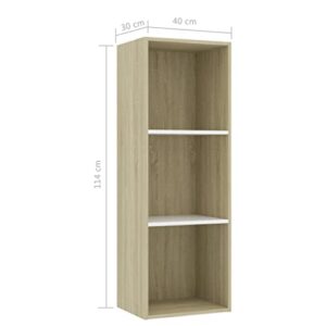 MBFLUUML Modern Open Bookcase, Freestanding Storage, 3-Tier Book Cabinet White and Sonoma Oak 15.7"x11.8"x44.9" Engineered Wood for Living Room, Study and Office.