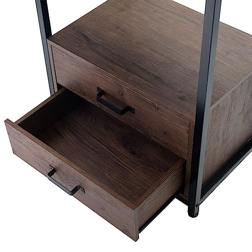 SmallCock 4-Tier Bookshelf, Simple Industrial Bookcase Standing Shelf Unit Storage Organizer with 4 Open Storage Shelves and Two Drawers (Brown)