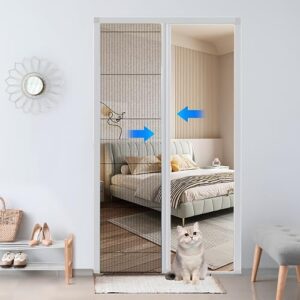 sliding mesh screen door, french door, retractable screen door,mosquito proof with ventilation and customizable size (white)