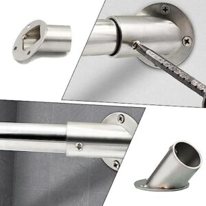 Bevel Angle Flange Base Metal Curtain Rod Shower Curtain Holders Pipe Supports Shower Curtain Rod Holders Rod Bracket Support Curtain Rod Pole End Flange Holder (6Pcs)