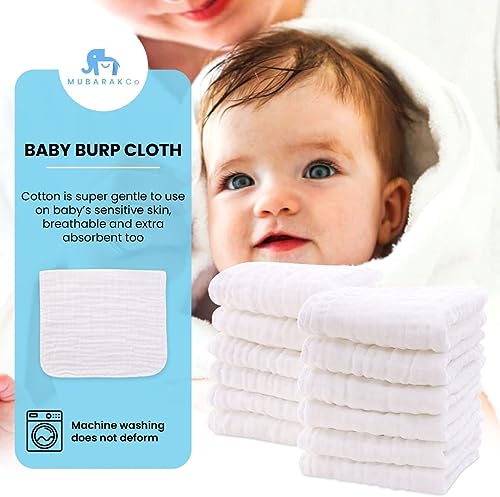 Mubarak Co Pack of 10 Burp Cloths for Both Baby Girl & Baby Boy -Our burping Cloths for Babies are Large 20'' by 10' Super Absorbent Burpy Cloths for Unisex