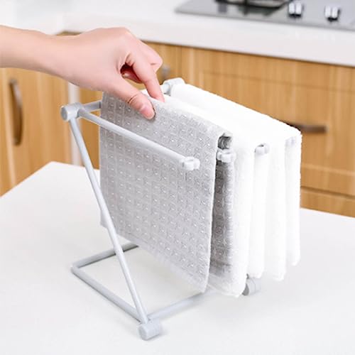 Countertop Dishcloth Drying Rack for Kitchen, 4 Arms Folding Dishcloth Holder, Vertical Hand Towel Stand, Kitchen Rag Holder, Dishcloth Storage Rack, Dish Rag Cloth Holder for Home(Light Gray)