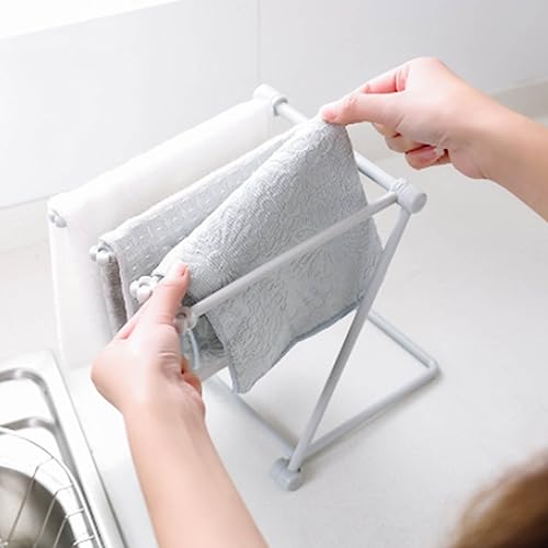 Countertop Dishcloth Drying Rack for Kitchen, 4 Arms Folding Dishcloth Holder, Vertical Hand Towel Stand, Kitchen Rag Holder, Dishcloth Storage Rack, Dish Rag Cloth Holder for Home(Light Gray)