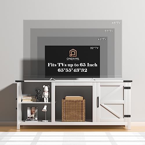 oneinmil TV Stand with Barn Doors, Media Entertainment Center with Storage TV Console for TV Up to 65 Inch, 58 Inch Farmhouse TV Stand Suitable for Living Room,White