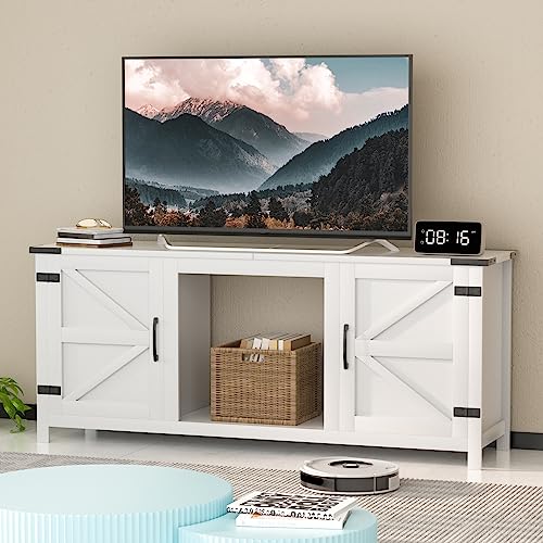 oneinmil TV Stand with Barn Doors, Media Entertainment Center with Storage TV Console for TV Up to 65 Inch, 58 Inch Farmhouse TV Stand Suitable for Living Room,White