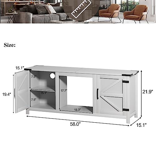 oneinmil TV Stand with Barn Doors, Media Entertainment Center with Storage TV Console for TV Up to 65 Inch, 58 Inch Farmhouse TV Stand Suitable for Living Room,White