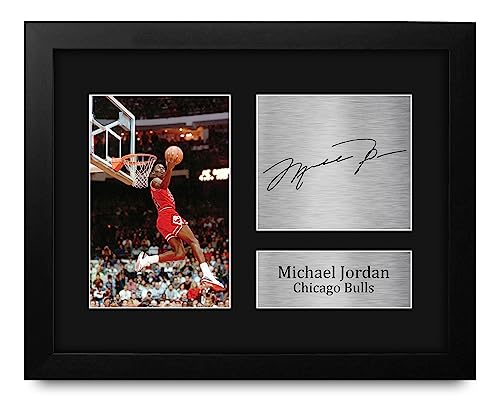 HWC Trading Michael Jordan Framed Gift Signed Printed Autograph Chicago Bulls Photo Display - US Letter Size