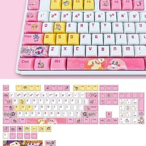 Kirby Pink XDA Keycaps for MX Switches Cute Japanese Anime Mechanical Gaming Keyboard, PBT Custom Key Caps Set