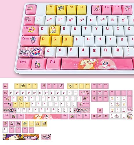 Kirby Pink XDA Keycaps for MX Switches Cute Japanese Anime Mechanical Gaming Keyboard, PBT Custom Key Caps Set