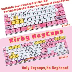 Kirby Pink XDA Keycaps for MX Switches Cute Japanese Anime Mechanical Gaming Keyboard, PBT Custom Key Caps Set