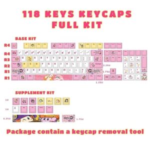 Kirby Pink XDA Keycaps for MX Switches Cute Japanese Anime Mechanical Gaming Keyboard, PBT Custom Key Caps Set