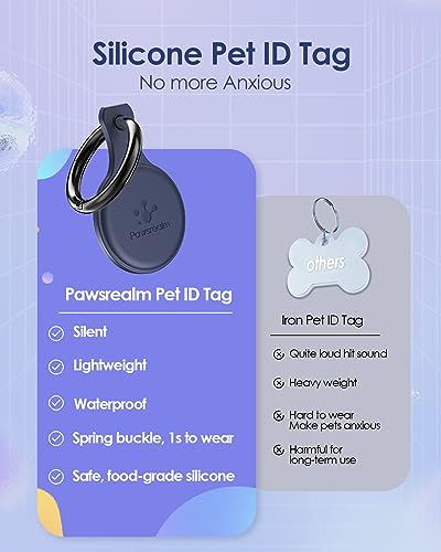 PawsRealm NFC & QR Code Pet ID Tag, Silicone Silent Dog Tag, Cat Name Tag, Personalized Customized Dog Tag, Modifiable Pet Online Profile, Instant Pet Location Alert Email, Anti-Lost Function