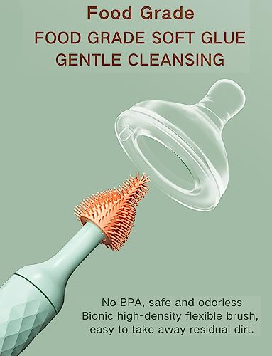 Bottle Spark Bottle Cleaner, Electric Silicone Bottle Brush Set, Bottle Cleaning Brush for Bottles, Baby Bottles, Sports Bottle, Vase, Glassware, Smaller Diameter Bottle Openings (Green)