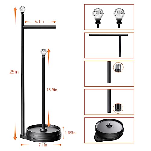 KASUNTO Hand Towel Holder Stand & Toilet Paper Holder with Heavy Base, Free Standing Towel Rack Marble Texture Base for Bathroom Counter, Modern & Stylish Design, Black