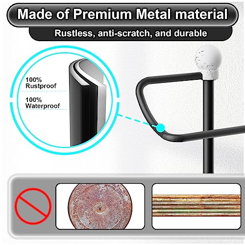 KASUNTO Hand Towel Holder Stand & Toilet Paper Holder with Heavy Base, Free Standing Towel Rack Marble Texture Base for Bathroom Counter, Modern & Stylish Design, Black