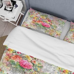 DESIGN ART Designart 'Red Yellow & Pink Flowers with Grunge Floral Background' Traditional Duvet Cover Set Twin