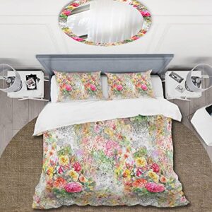 DESIGN ART Designart 'Red Yellow & Pink Flowers with Grunge Floral Background' Traditional Duvet Cover Set Twin