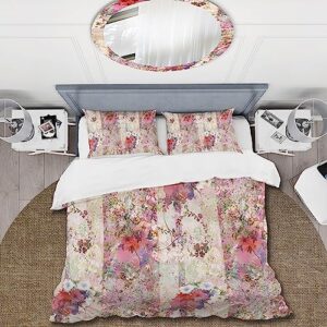 DESIGN ART Designart 'Red and White Orchids with Grunge Flowers' Traditional Duvet Cover Set King