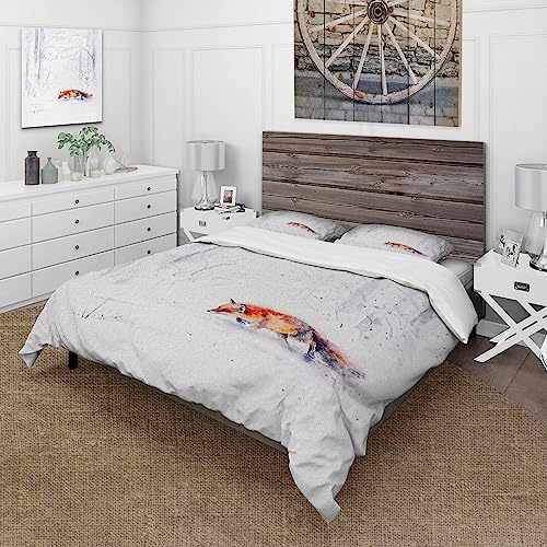 DESIGN ART Designart 'Red Fox Running in White Snow II' Farmhouse Duvet Cover Set Full/Queen Cover + 2 Shams 3 Piece