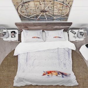 DESIGN ART Designart 'Red Fox Running in White Snow II' Farmhouse Duvet Cover Set Full/Queen Cover + 2 Shams 3 Piece