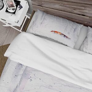 DESIGN ART Designart 'Red Fox Running in White Snow II' Farmhouse Duvet Cover Set Full/Queen Cover + 2 Shams 3 Piece