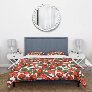 DESIGN ART Designart 'Tropical Red Hibiscus Flowers with Green Leafs On White' Traditional Duvet Cover Set Twin