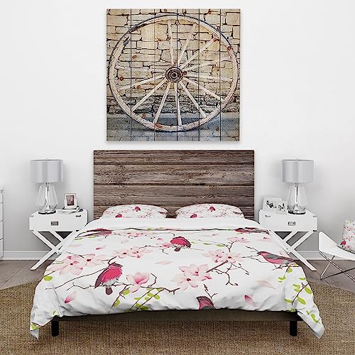 DESIGN ART Designart 'Red Bullfinches On Magnolia Tree' Traditional Duvet Cover Set Full/Queen Cover + 2 Shams 3 Piece