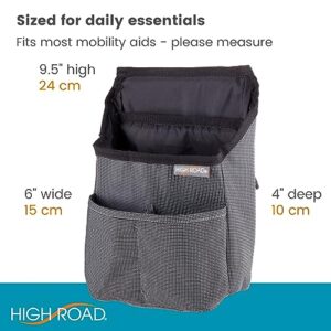 High Road Mobility Scooter Organizer, Compact Walker Bag and Wheelchair Side Bag with Easy Access Pockets for Adult Daily Living Needs (Gray Check)