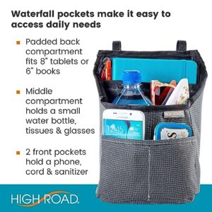 High Road Mobility Scooter Organizer, Compact Walker Bag and Wheelchair Side Bag with Easy Access Pockets for Adult Daily Living Needs (Gray Check)