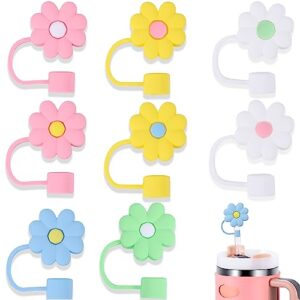 8pcs stanley straw cover cap 10mm cute silicone daisy straw topper compatible with stanley 30&40 oz tumbler with handle straw tip covers for simple modern tumbler accessories reusable straws protector