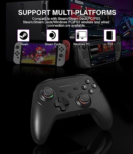 DOBE 𝙎𝙩𝙚𝙖𝙢 𝘾𝙤𝙣𝙩𝙧𝙤𝙡𝙡𝙚𝙧, Wireless Gaming Controller for Steam/Steam Deck/PC Windows/PS3, PC Gamepad with Adjustable Dual Vibration & Headphone Jack (Battery Required)