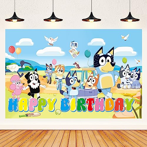 1Pack Blueys Party Decoration Banner Blueys Photography Background for Blueys Birthday Party Blueys Photo Booth Props (3.8X2.3 Ft)