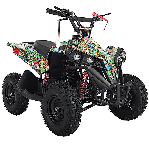 X-PRO 40cc ATV 4 Wheelers Storm 40 ATV Quads Quad Pull Start 6" Tires with Gloves, Goggle and Face Mask (Cartoons)