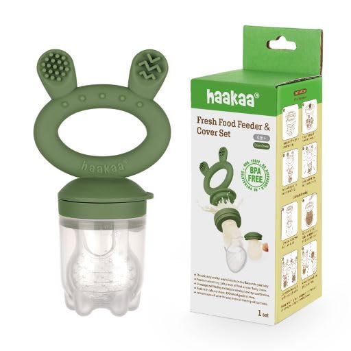 Haakaa Silicone Fresh Food Feeder with Silicone Pouch Cover 1 PK BPA Free (Olive Green)