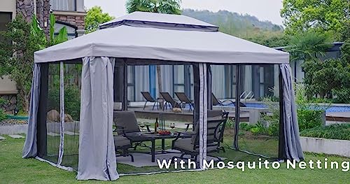 Yangming Gazebo 10X13ft Outdoor Gazebos Clearance with Mosquito Netting and Curtains for Patio, Backyard, Lawn, Garden, Deck, Gray