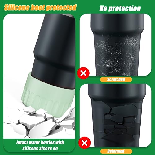 2Pcs Silicone Bumper Boot for Stanley Quencher Adventure 40oz & IceFlow 20oz 30oz, Anti-Slip Protective Water Bottle Bottom Sleeve Cover, for Stanley Tumbler Accessories(Green)