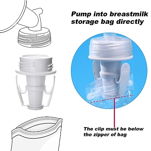 Juome 2Pcs Breastmilk Storage Bag Adapters Compatible with Spectra S1 S2/Medela Pumps Wide Mouth Flanges, Baby Bottle Converter for Medela Bottles/Other Narrow Neck Bottles, 20Pcs Milk Collection Bags