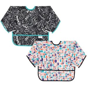 bumkins bibs, baby and toddler bibs, bibs for girls and boys 6-24 months, long sleeve bib, baby bibs for eating, lightweight waterproof fabric sleeved smock