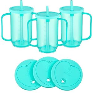 sliner 3 pcs adult sippy cups 2 handles straw cups plastic spill proof drinking cups with straw lid for adults liquid feeding elderly disabled hospital patients convalescent