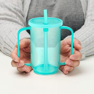 Sliner 3 Pcs Adult Sippy Cups 2 Handles Straw Cups Plastic Spill Proof Drinking Cups with Straw Lid for Adults Liquid Feeding Elderly Disabled Hospital Patients Convalescent