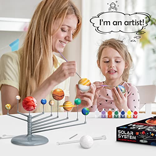 Solar System Model Kit DIY Space Toy 8 Planets for Kids Solar System Toys 3D Space Planet Art & Craft Educational Toys with Painted Brush & Paints Birthday Gifts for Boys & Girls